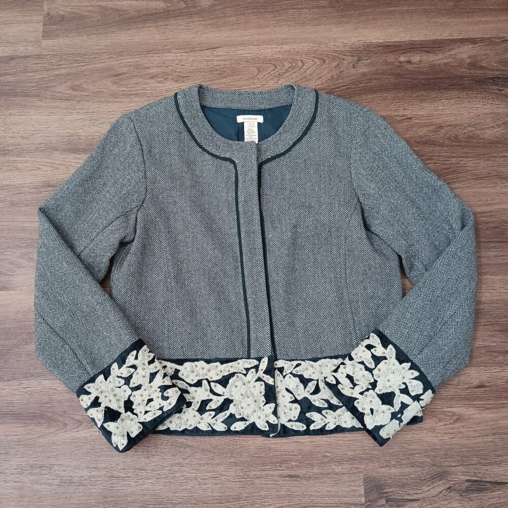Sundance Herringbone Velvet Tweed Jacket Womens 6 Bla… - Gem